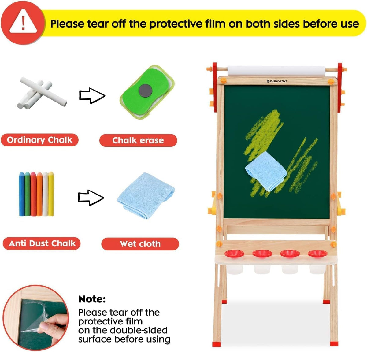 Kids Height Adjust & Folding Wood Easel | Whiteboard | Blackboard ...