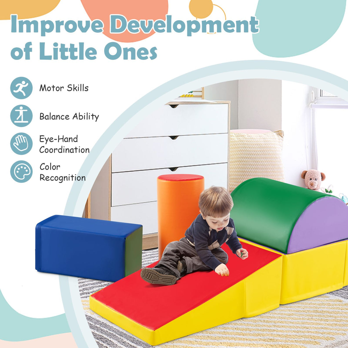 Soft Play Equipment | Montessori 5 Piece Foam Play Set | Pastels | 9m ...