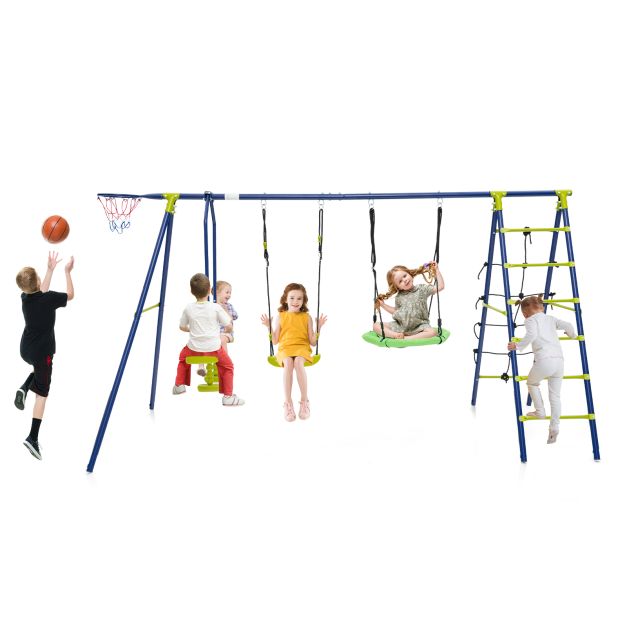 6-in-1 Anti-rust Kids Pikler Swing Set | Ladder | Seesaw | Basketball ...