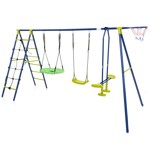 6-in-1 Anti-rust Kids Pikler Swing Set | Ladder | Seesaw | Basketball ...