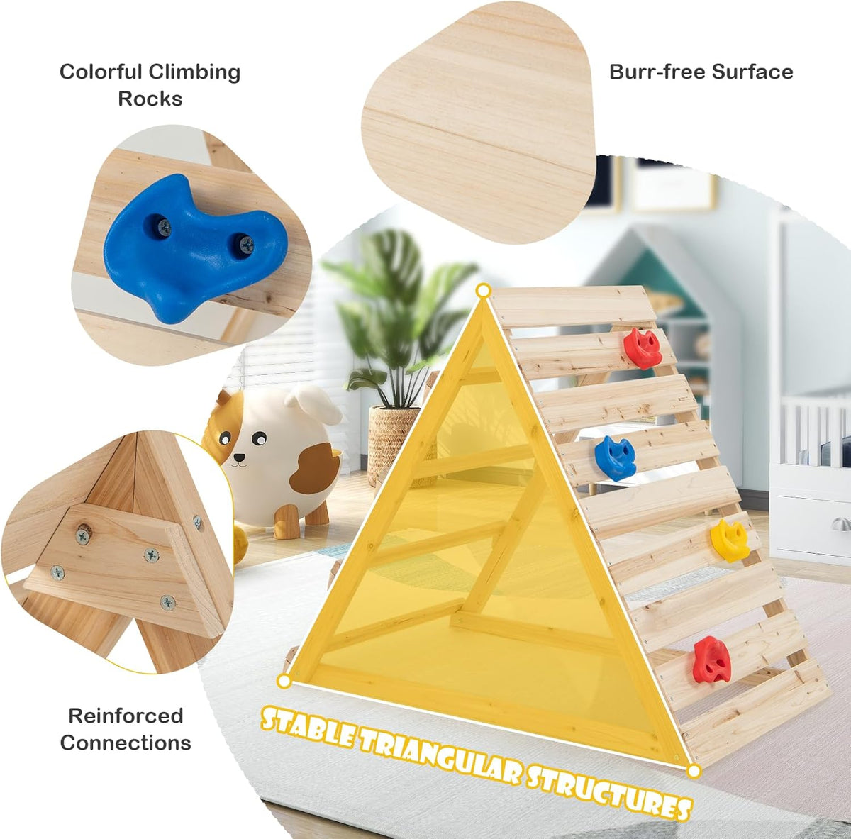 Childrens Climbing Frame | Pikler Triangle | Wood Climbing Wall For ...