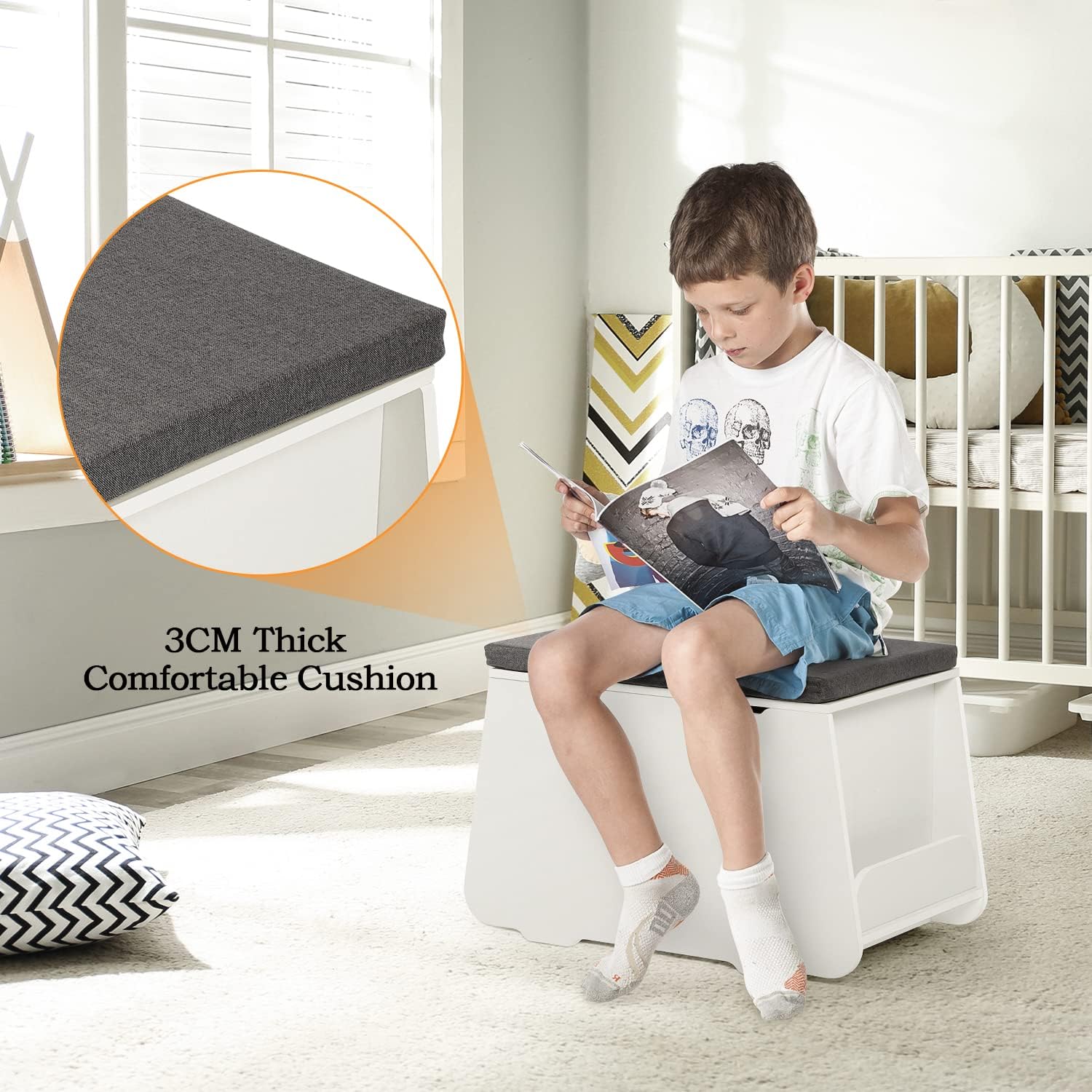 Padded toy box seat store