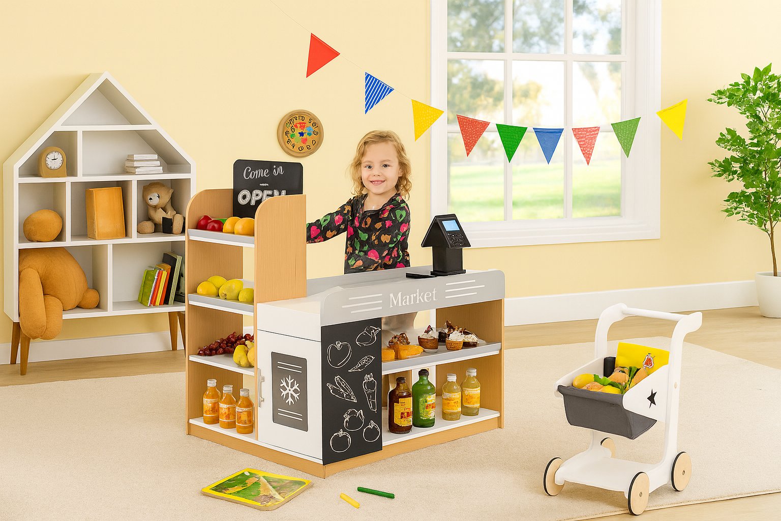 Wooden Pretend Play Grocery Store & Trolley | Little Helper UK – www ...