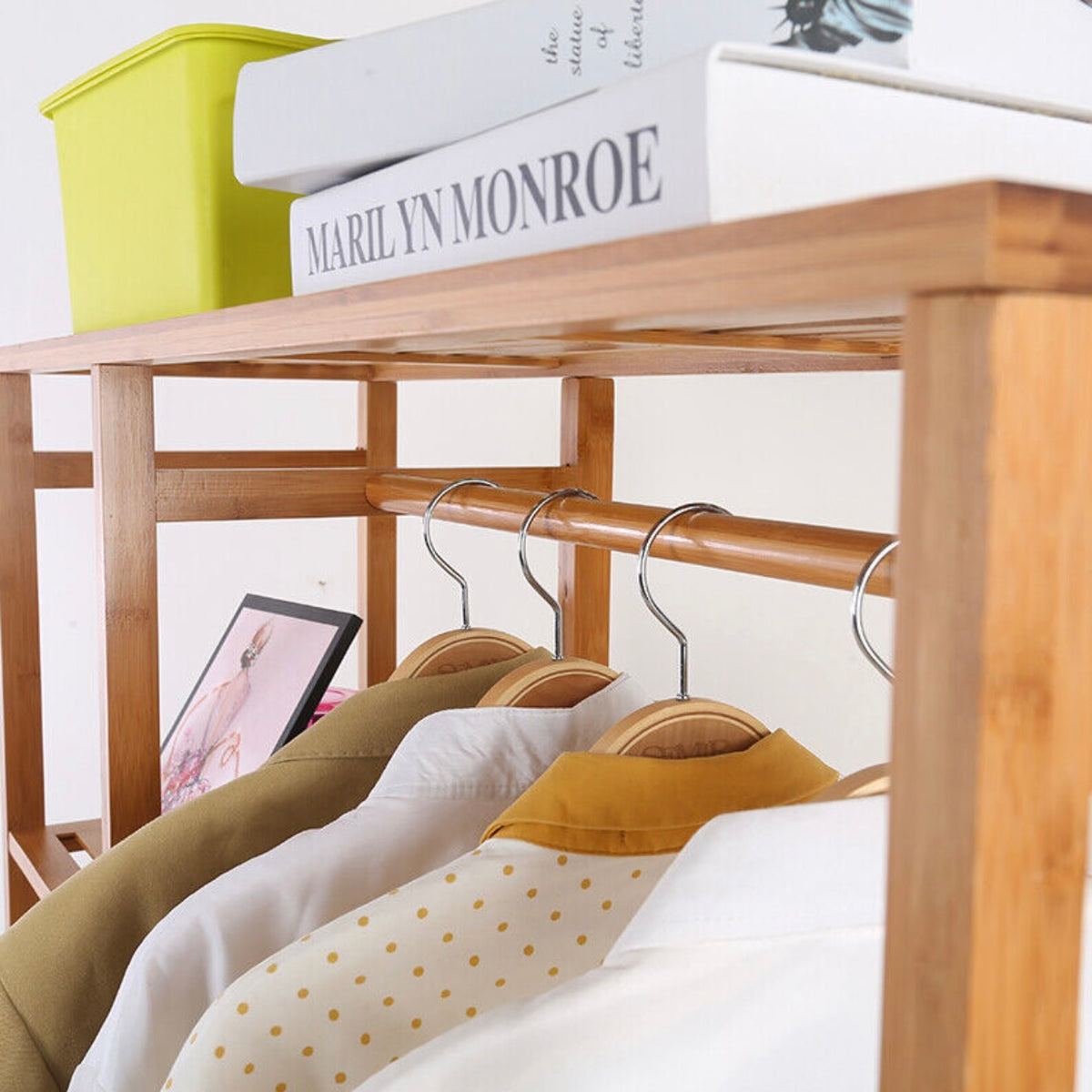 Bamboo Wood Clothes Rail | Open Clothes Rack with 6 Shelves | Natural ...