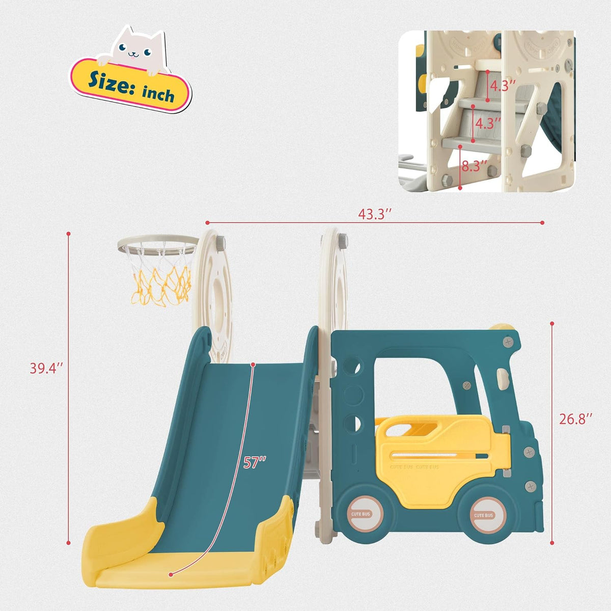 Children's Montessori Play Bus and Slide | Basketball Hoop | Play Gym ...