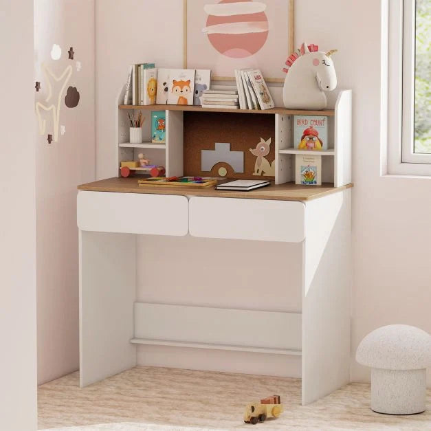 Kids’ Wooden Study Desk with Storage & Cork Board | Little Helper – www ...