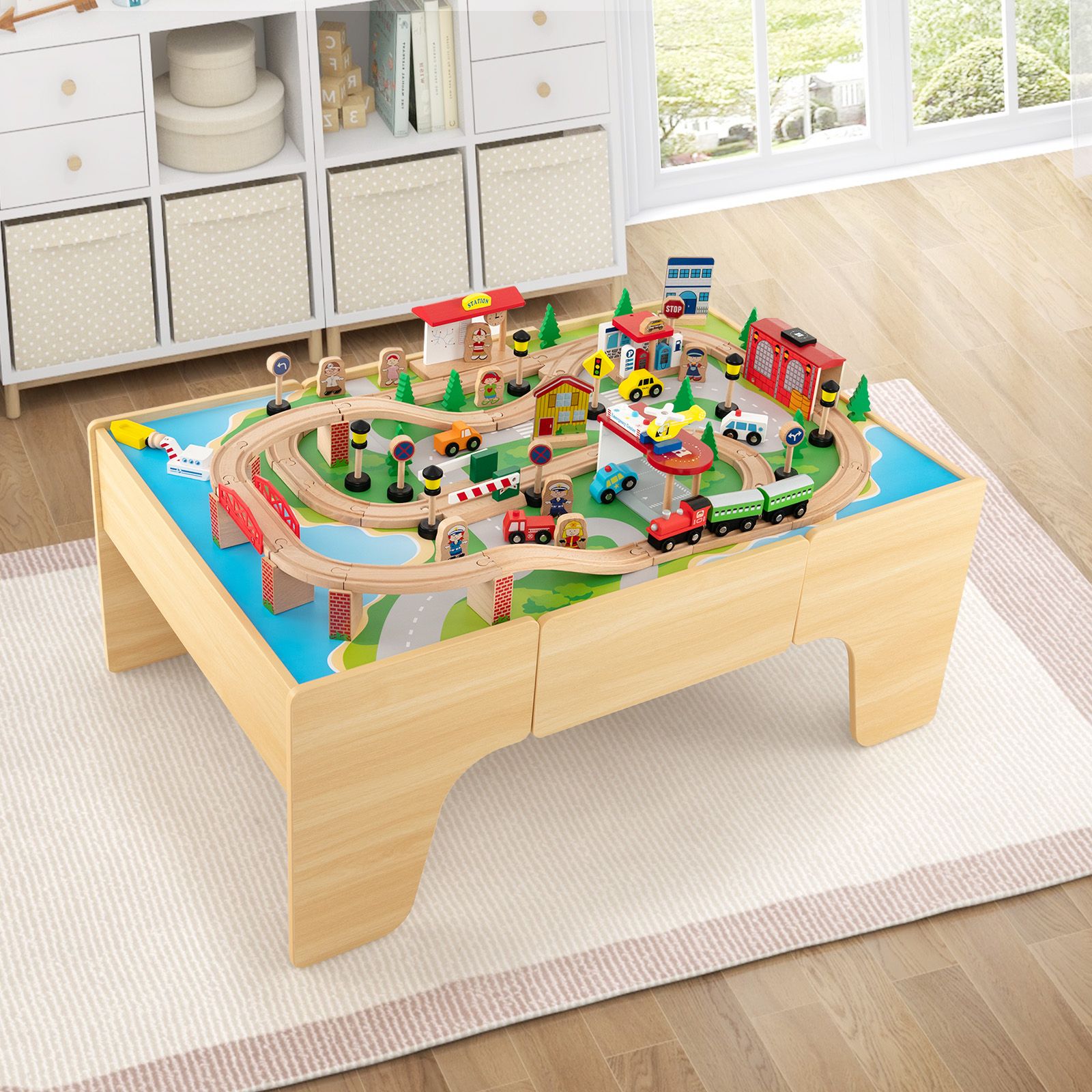 Deluxe Large Montessori 2-in-1 Wooden Train Set & Table | 84pc Set ...