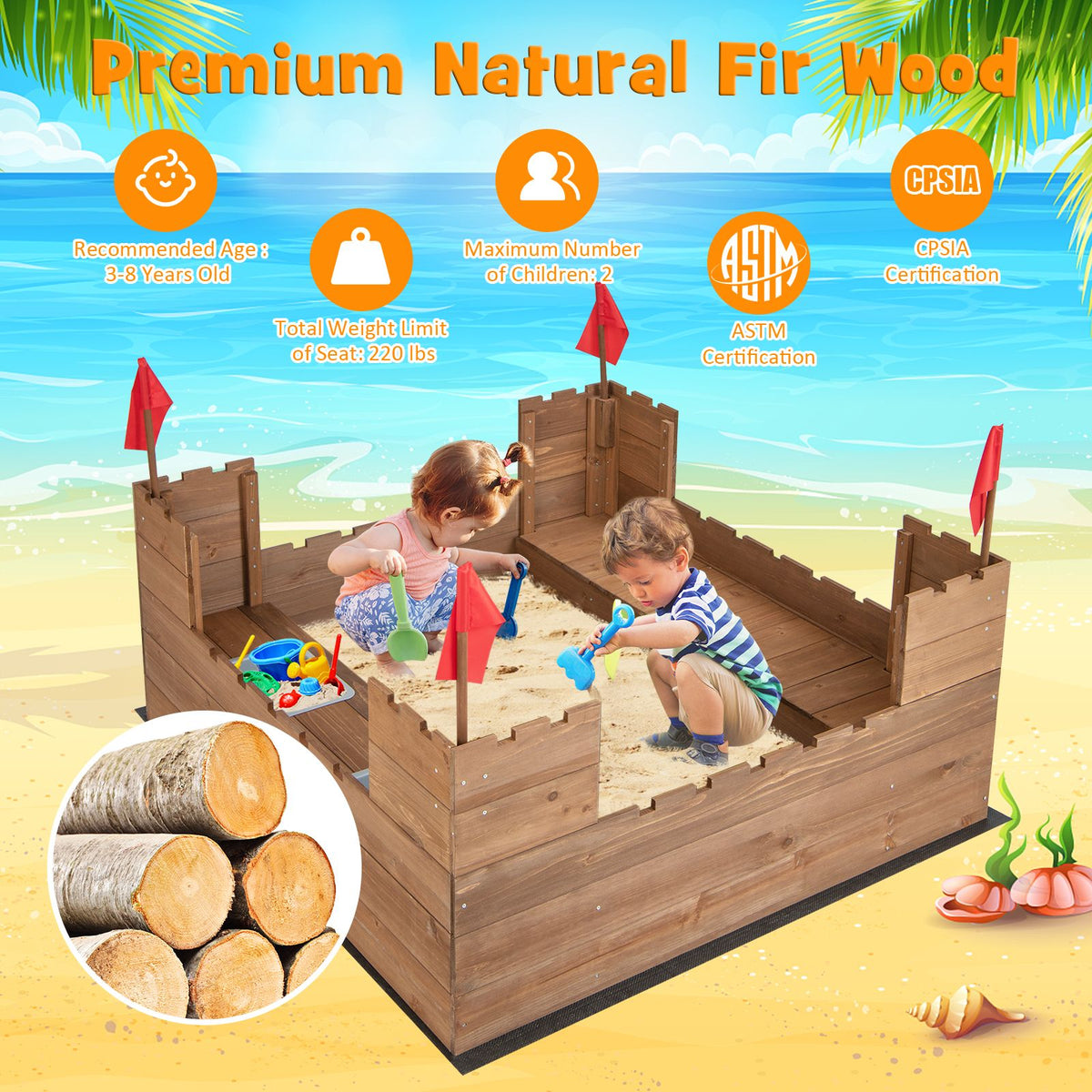 Large 100% Eco Cedar Wood Waterproof Castle Sandpit | Seating |3-8 yrs ...