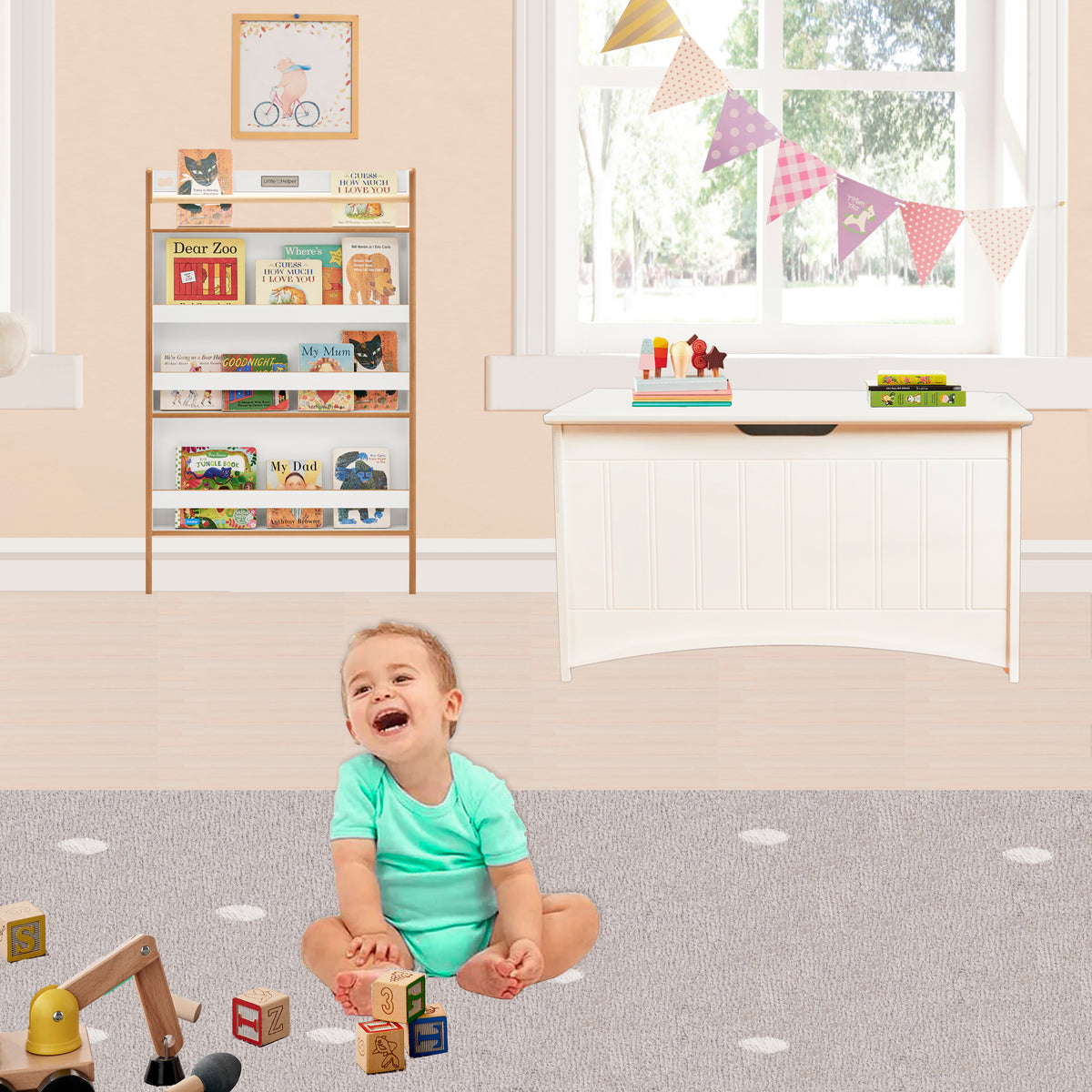 Kids White Wood Toy Box Panel design | Toy Chest| 80cm long – www ...