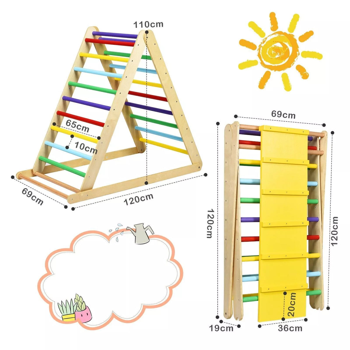 3-in-1 Kids Montessori Folding Pikler Triangle, Slide & Climbing Ramp ...