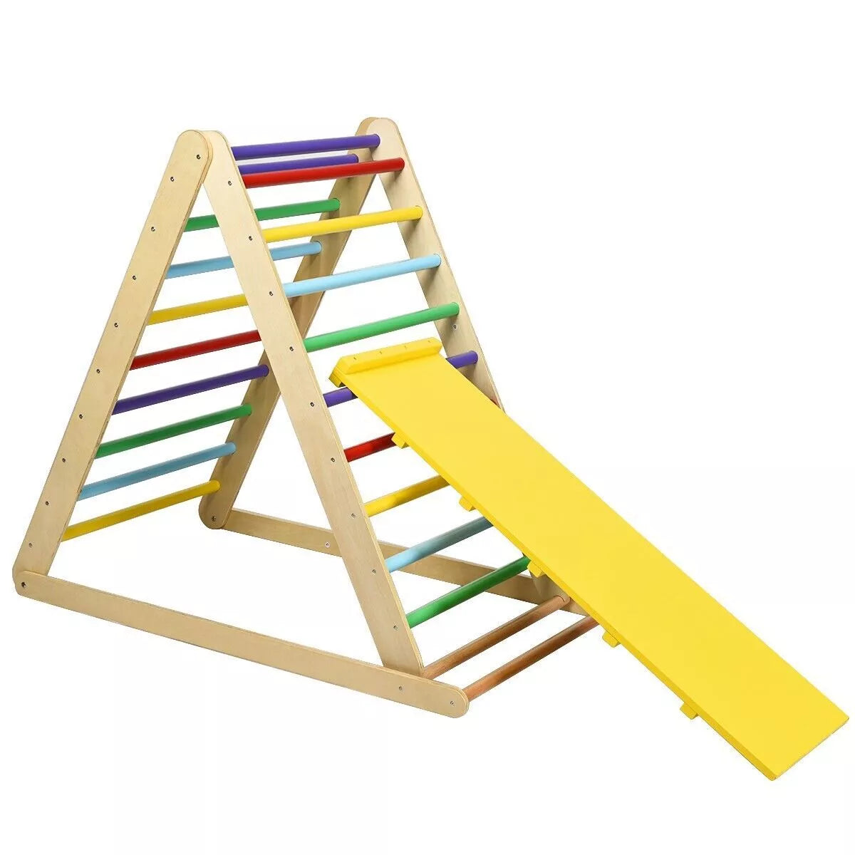 3-in-1 Kids Montessori Folding Pikler Triangle, Slide & Climbing Ramp ...