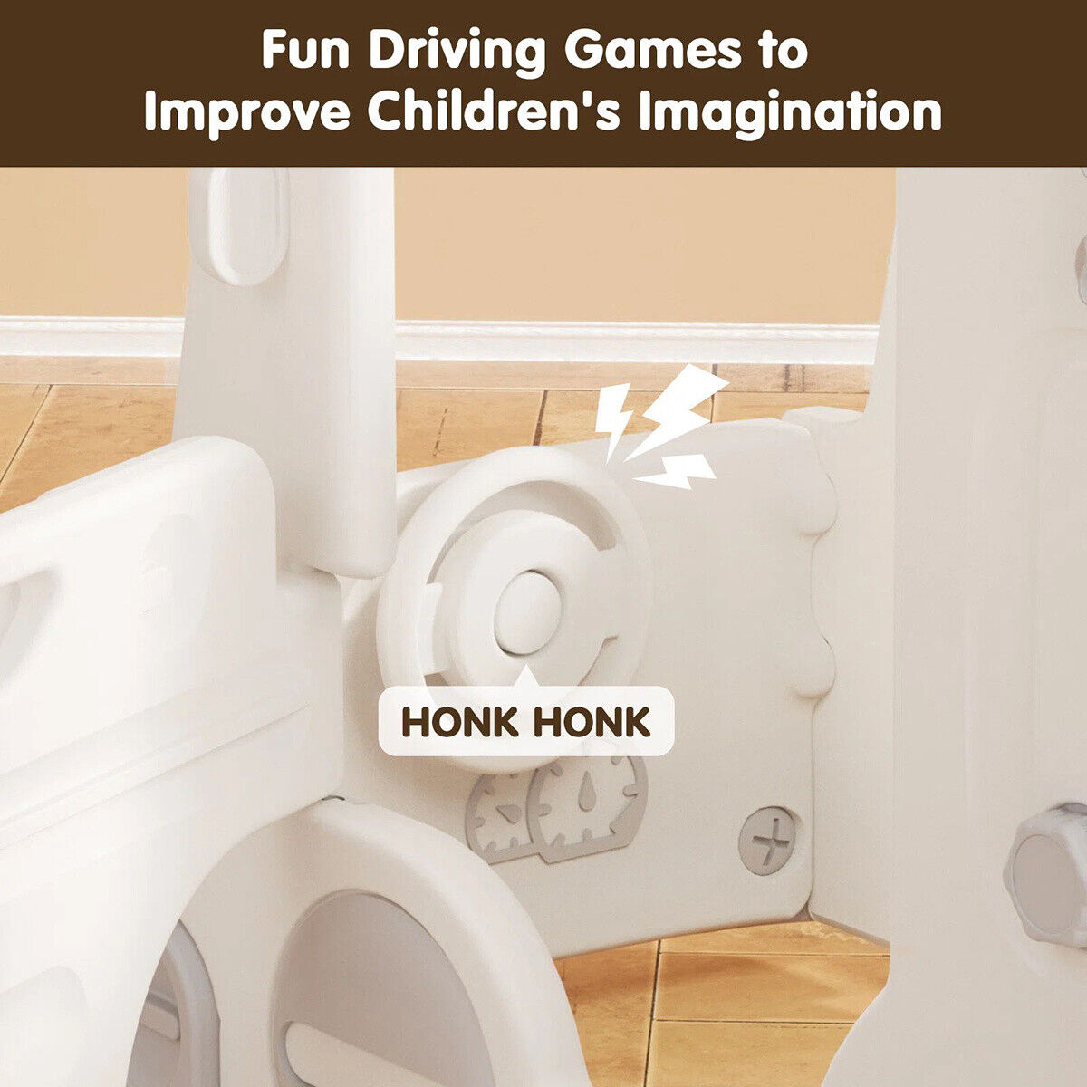 Large Montessori 4-in-1 Bus & Slide | Basketball Hoop | White & Grey ...