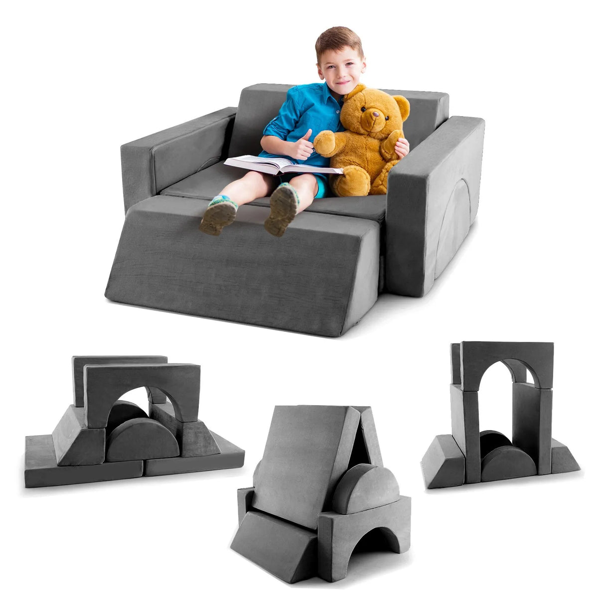 8 PC Kids Montessori Soft Play | Sofa Chair | Foam Blocks | Grey 12m ...