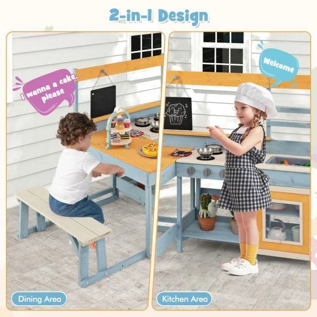 Deluxe Wooden Montessori Mud Kitchen & Picnic Bench | Little Helper ...