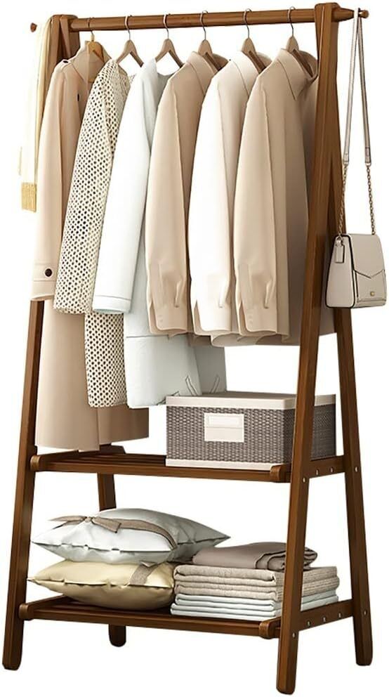 100% Eco Bamboo Folding Freestanding Clothes Rack | 2 Shelves & Hooks ...