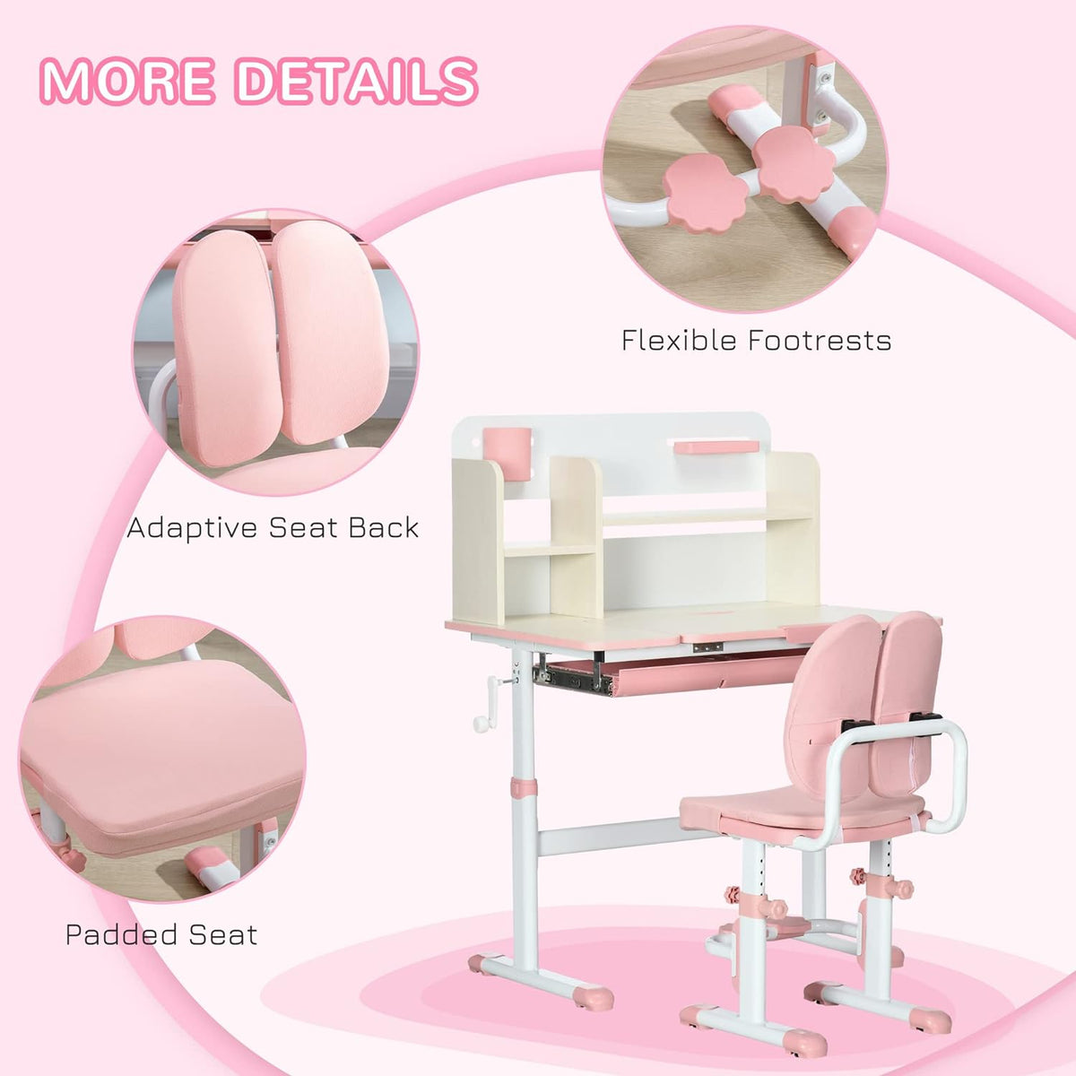 Girls Montessori Ergonomic Height Adjust Desk, Chair | Pink | 3-12 Yrs ...