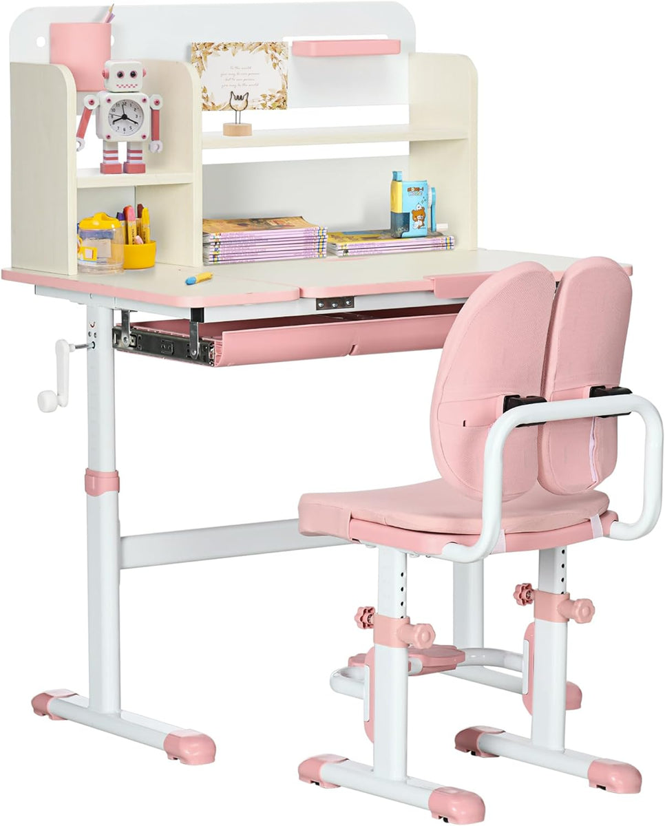 Girls Montessori Ergonomic Height Adjust Desk, Chair | Pink | 3-12 Yrs ...