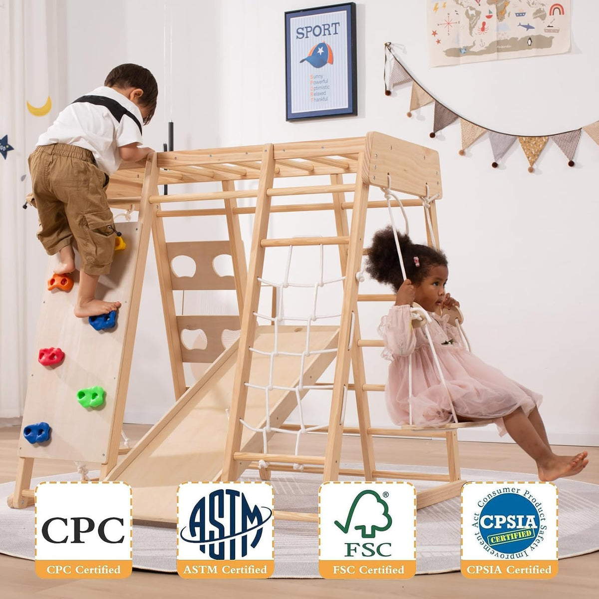 Εργονομικό 8-σε-1 Εσωτερικό Eco Wood Pikler Toddler Jungle Gym | 24m ...