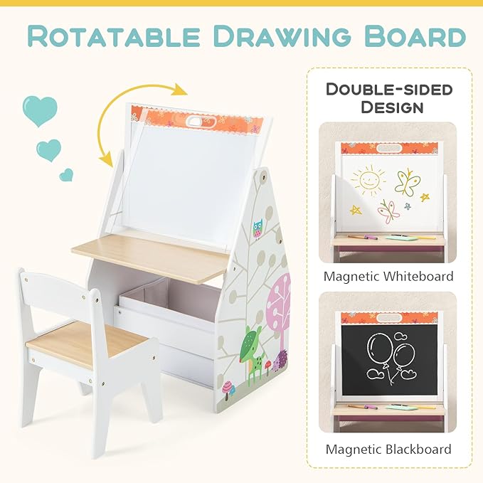 5-in-1 Kids Easel | Desk & Ergonomic Chair | Bookcase | White or Grey ...