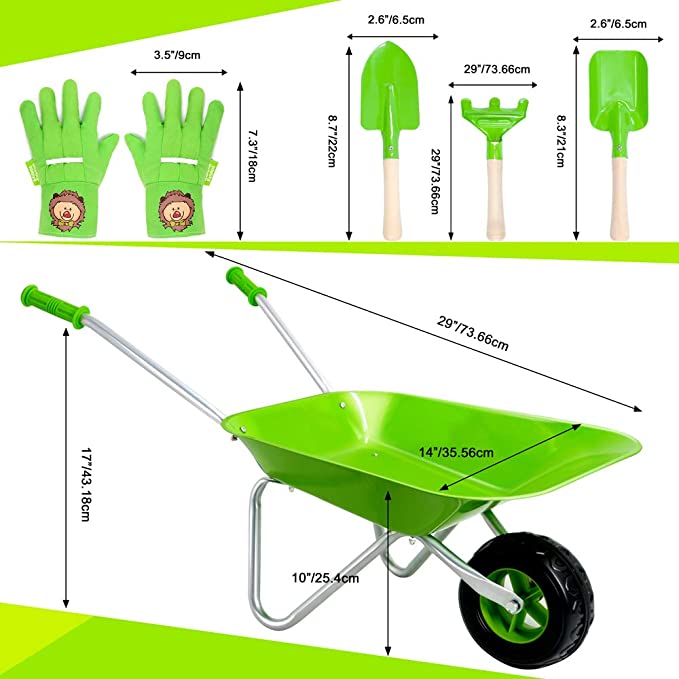 Montessori Rust-Resistant Wheelbarrow & Tool Kit | Green | 3 years+ ...