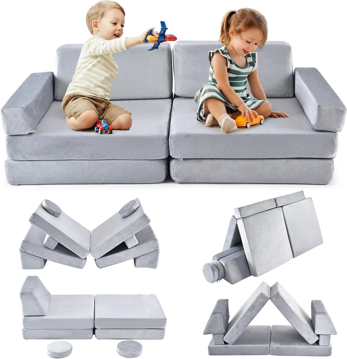 10 PC Kids Montessori Soft Play | Sofa Couch | Foam Blocks | Grey 12m ...