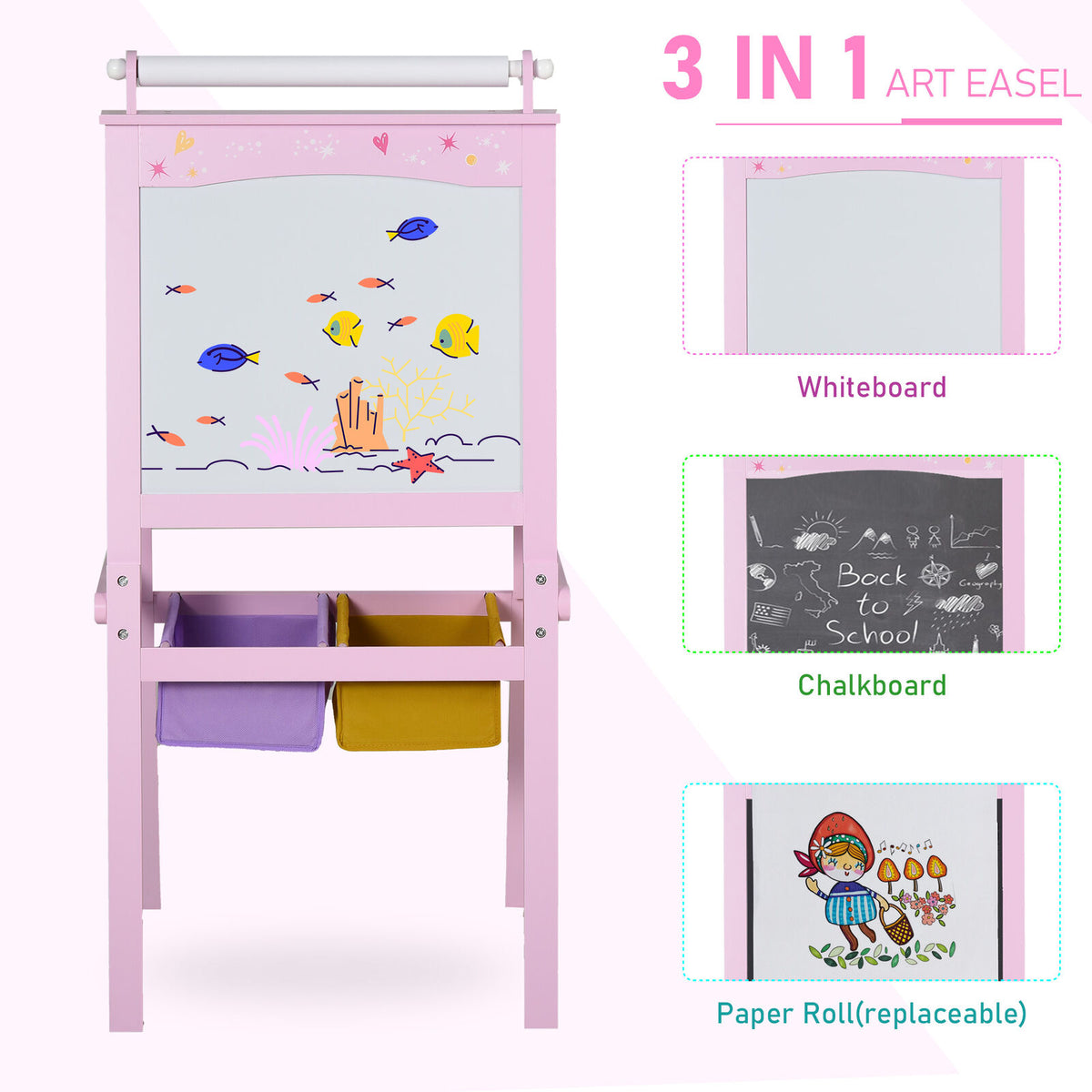 Kids Deluxe 3-in-1 Wood Double Sided Easel | Blackboard | Pink | 3 Yrs+ ...