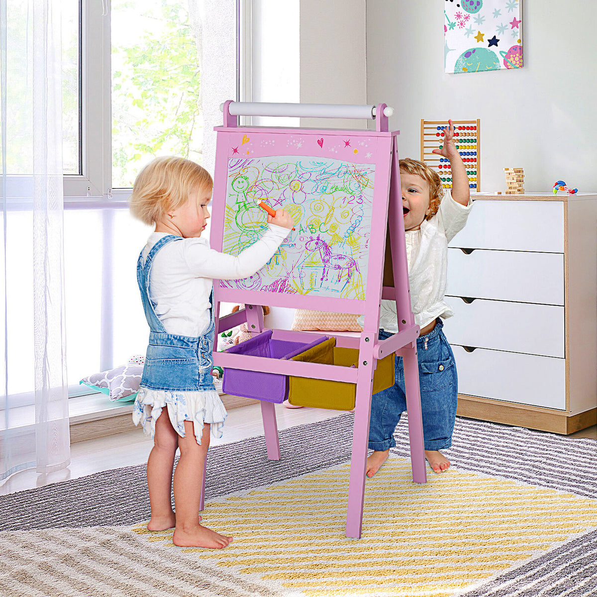 Kids Deluxe 3-in-1 Wood Double Sided Easel | Blackboard | Pink | 3 Yrs+ ...