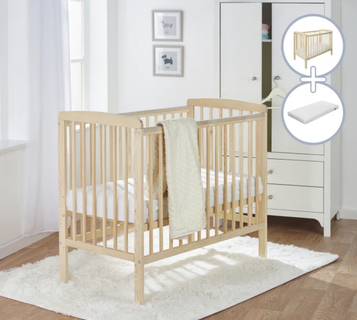 Eco-Conscious Space Saving Baby Cot | With Foam Mattress | Solid Pine ...