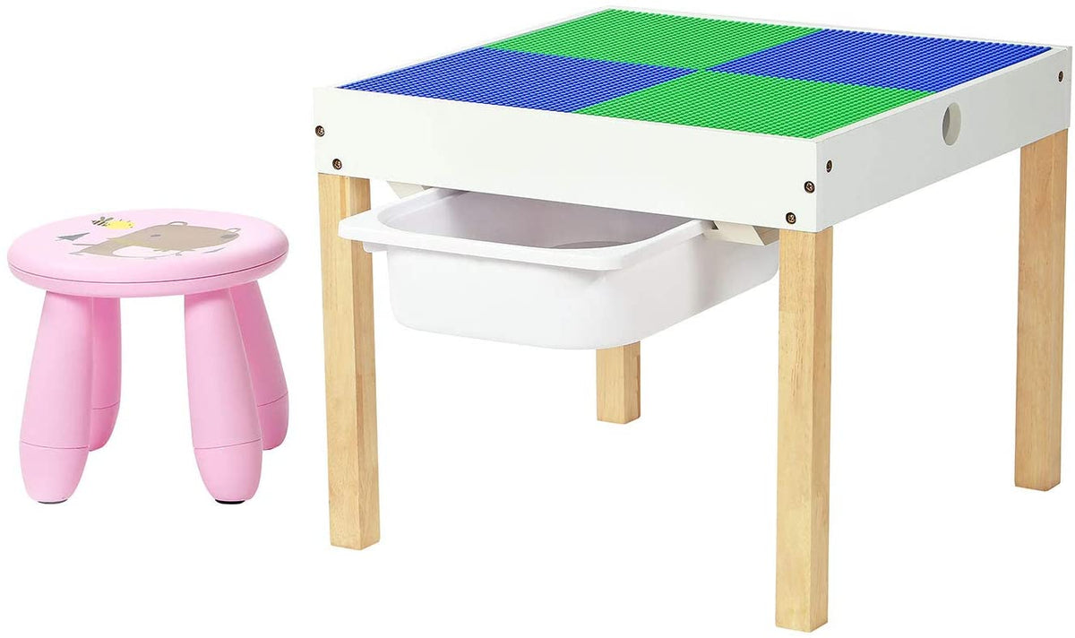 Kids 4-in-1 Wood Multi-activity Table | Blackboard & Lego Top | Stool ...