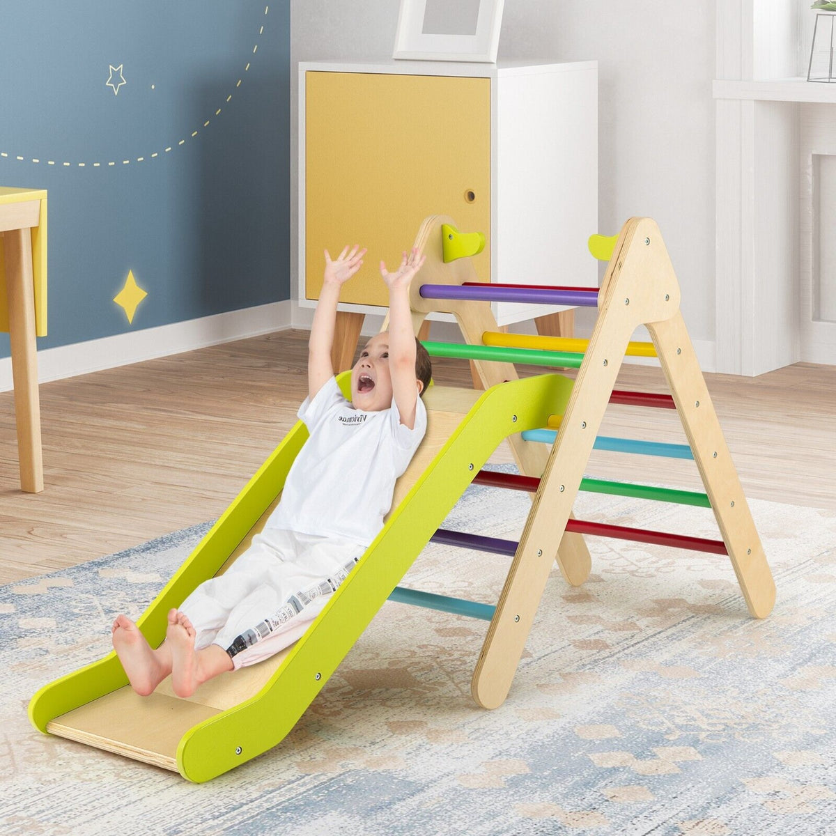 2-in-1 Kids Eco Wood Climbing Frame | Montessori Pikler Triangle Slide ...