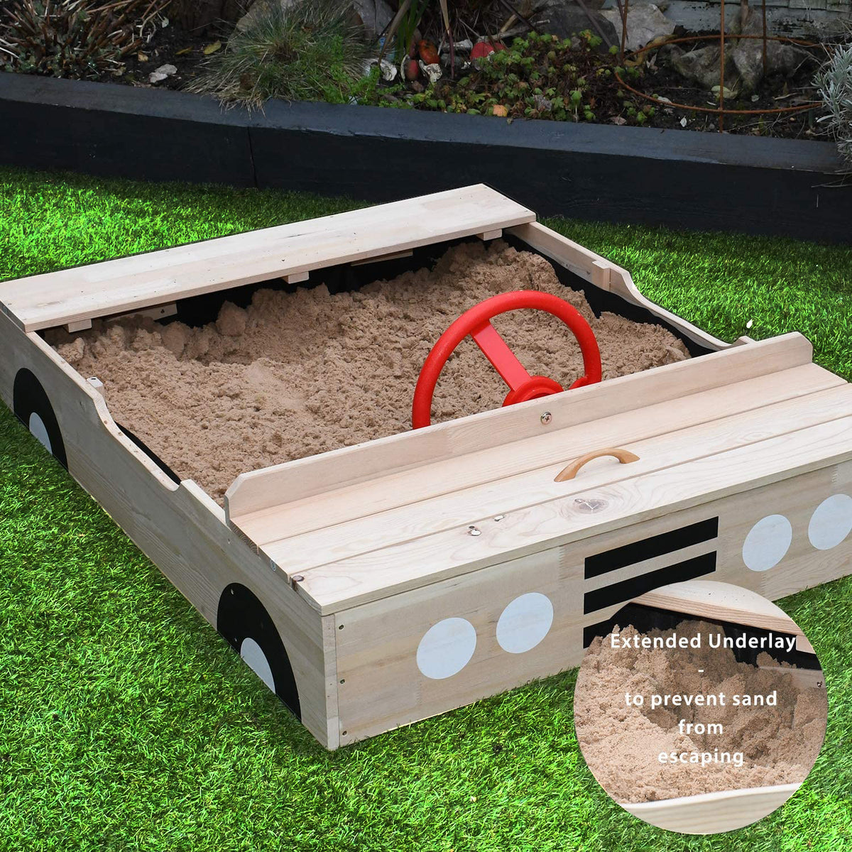 Kids Large Eco Wooden Pre-Treated Car Sandpit with Cover | 1.15m – www ...